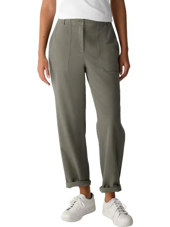 Eileen Fisher Easy Tapered Organic Cotton Pants - Bayleaf