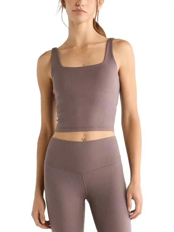 Zella Thrive Rib Bra Tank - Grey Plum
