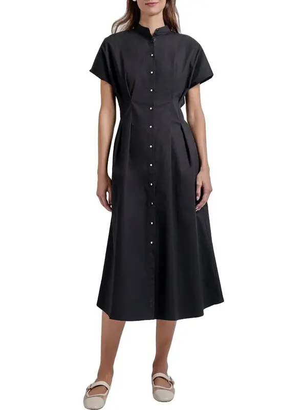 Misook Button-up Cotton Midi Shirt Dress - Black
