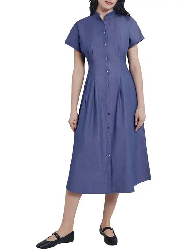 Misook Button-up Cotton Midi Shirt Dress - Mazarine