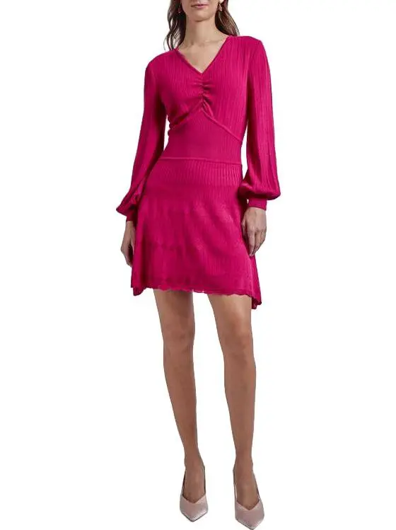 Misook Long Sleeve Fit & Flare Minidress - Pink Flash