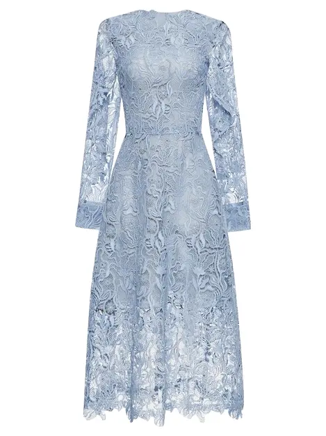 Oscar De La Renta Bellflower Guipure Lace Midi Dress - Floral