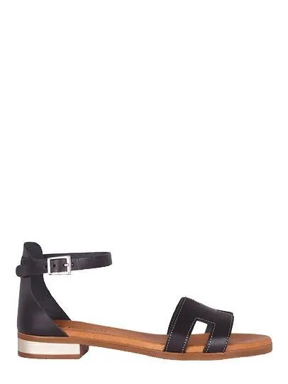 MENINA STEP Matilda Leather Flat Sandal - Black