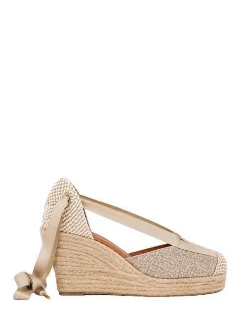 MENINA STEP Jimena High Laces Woven Lace-up Espadrille Wedges - Gold
