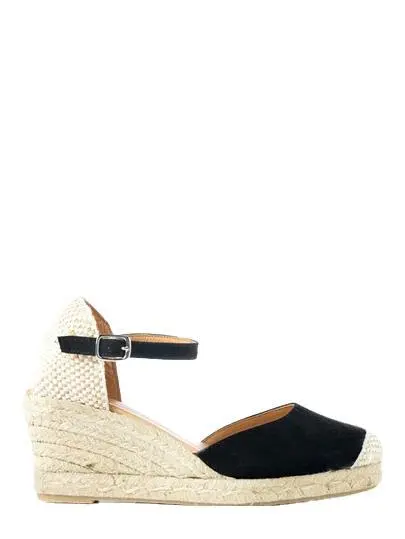 MENINA STEP Jimena Medium Strap Wedges - Black