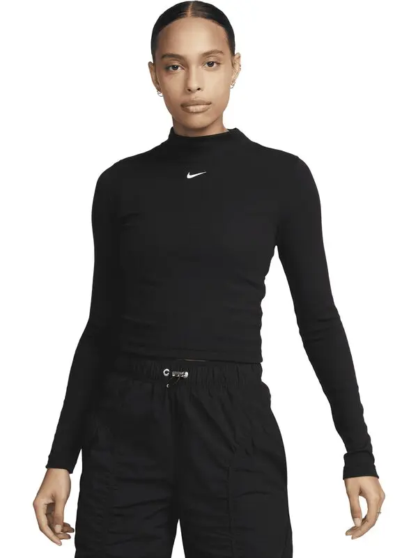 Nike Sportswear Essential Ribbed Mock-neck Long-sleeve Top - Black