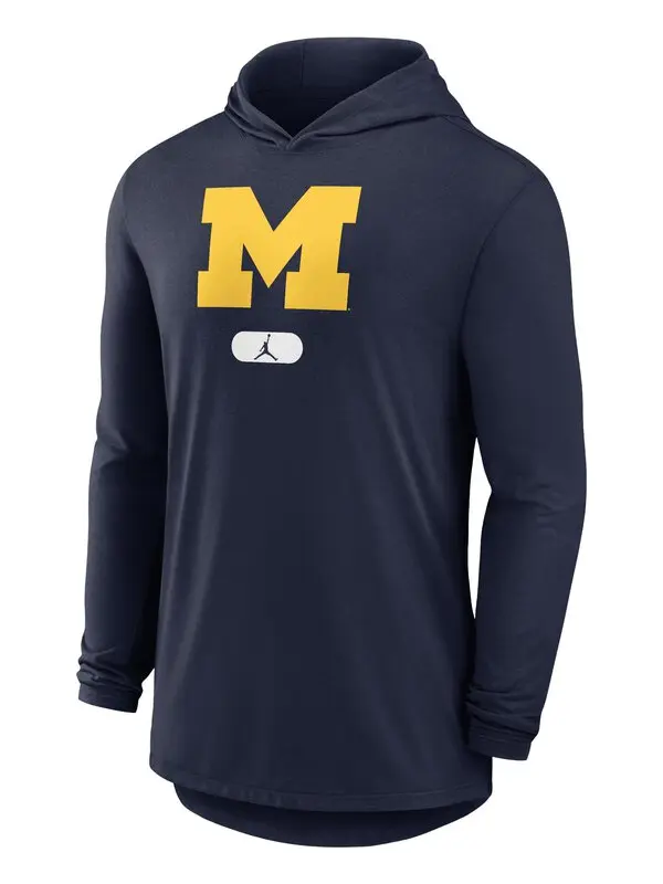 JORDAN Michigan Wolverines Dri-fit College Long-sleeve Hooded T-shirt - Blue