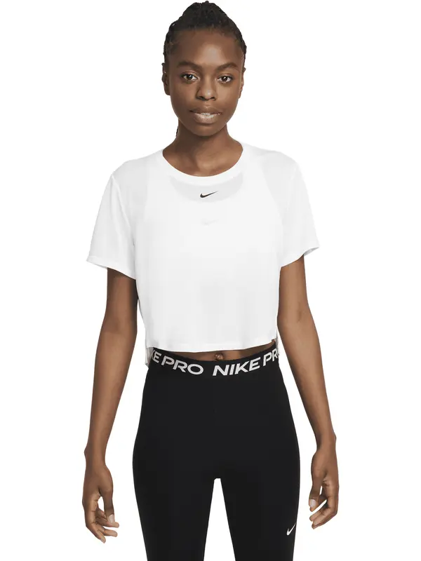 Nike Dri-fit One Standard Fit Short-sleeve Cropped Top - White