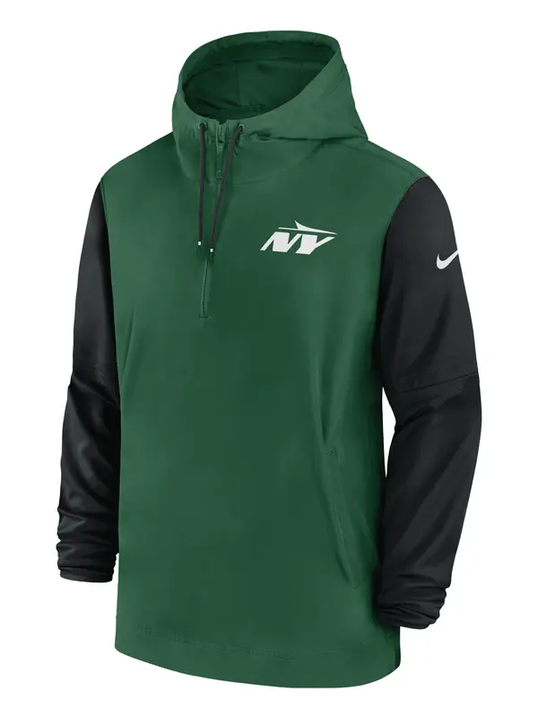 Nike Nfl New York Jets Sideline Pre-game Player 1/2-zip Hooded Jacket - Green
