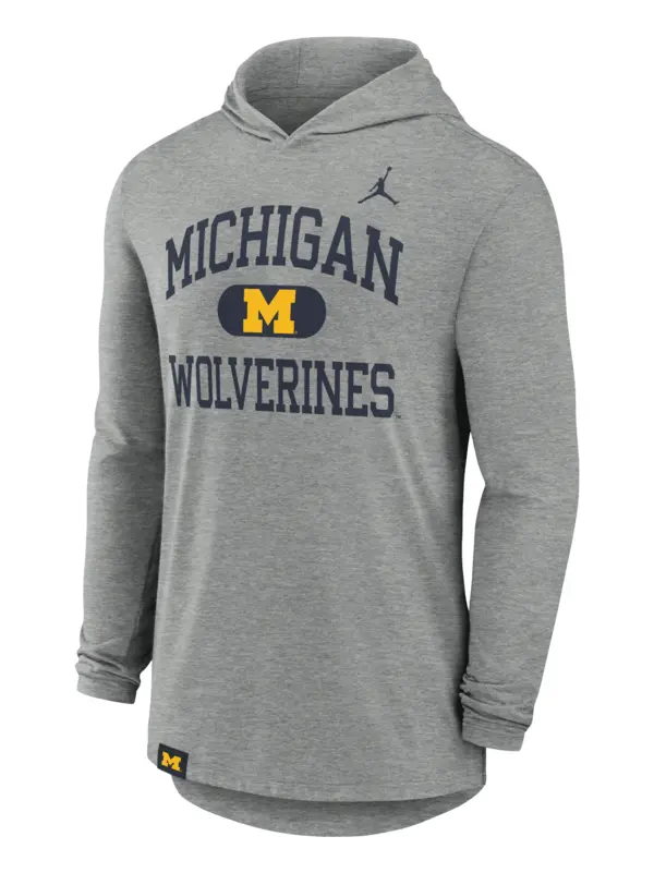 JORDAN Michigan Wolverines Blitz Dri-fit College Long-sleeve Hooded T-shirt - Grey