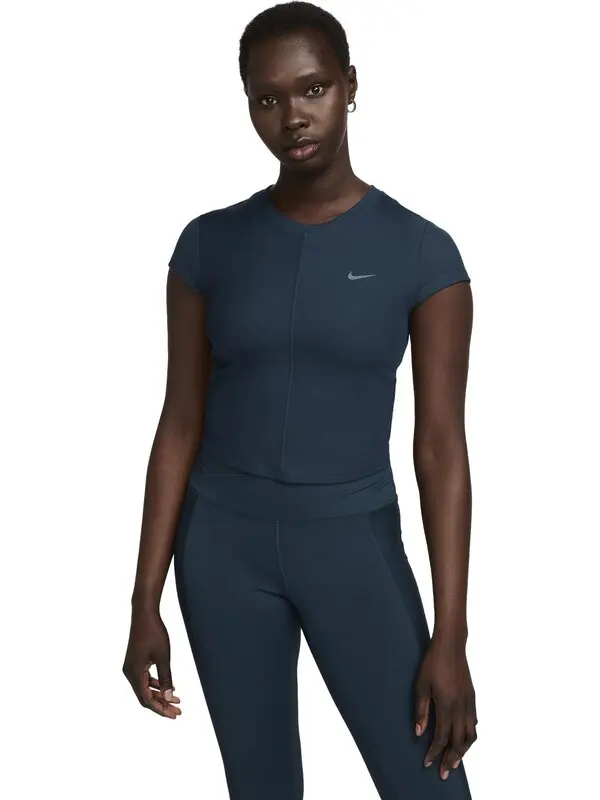 Nike One Fitted Rib Dri-fit Short-sleeve Cropped Top - Blue