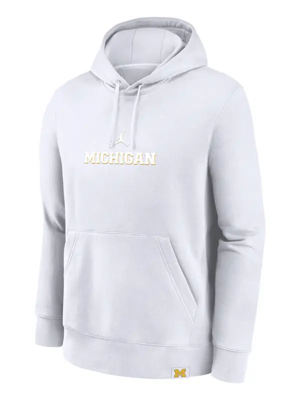 JORDAN Michigan Wolverines Statement Wordmark Lockup Heavyweight Pullover Hoodie - White