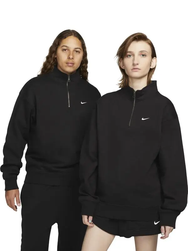 Nike Solo Swoosh Fleece Quarter-zip Top - Black