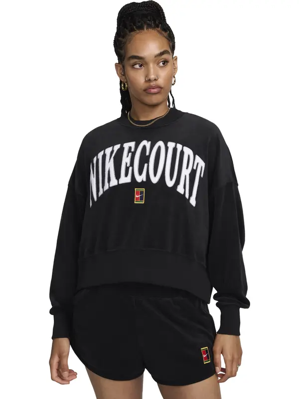 Nike Court Heritage Oversized Crew-neck Graphic Tennis Sweatshirt - Black