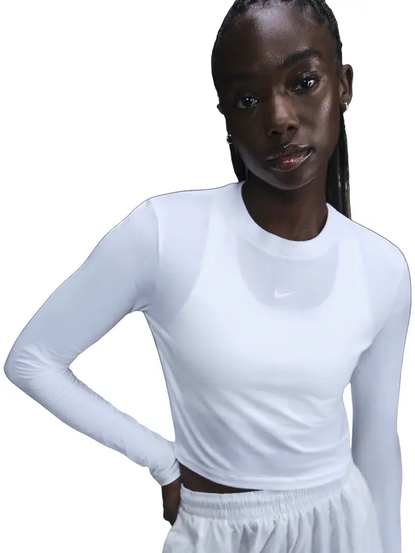 Nike Sportswear Chill Knit Slim Long-sleeve Cropped Top - White
