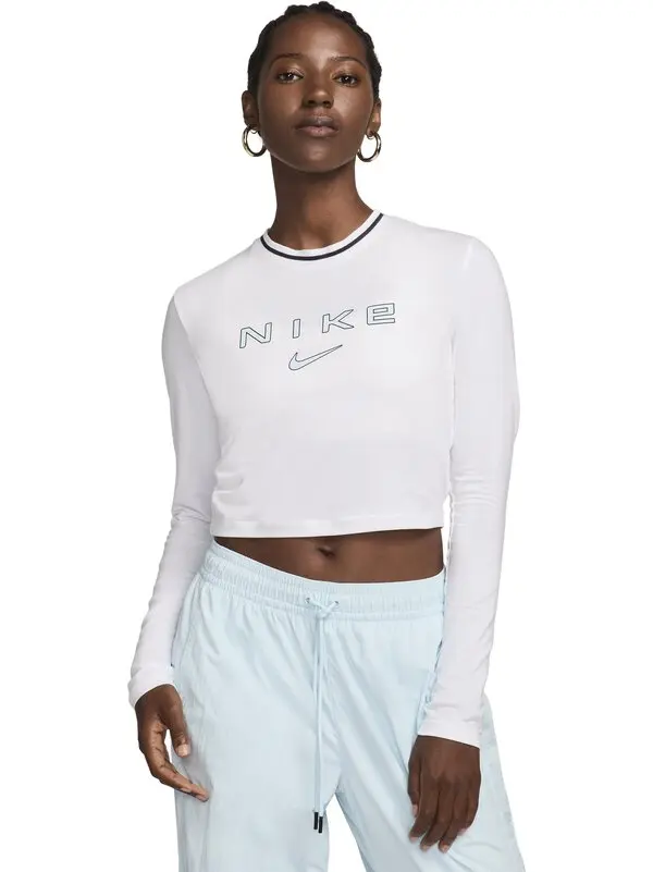 Nike Sportswear Chill Knit Slim Long-sleeve Cropped Graphic T-shirt - White