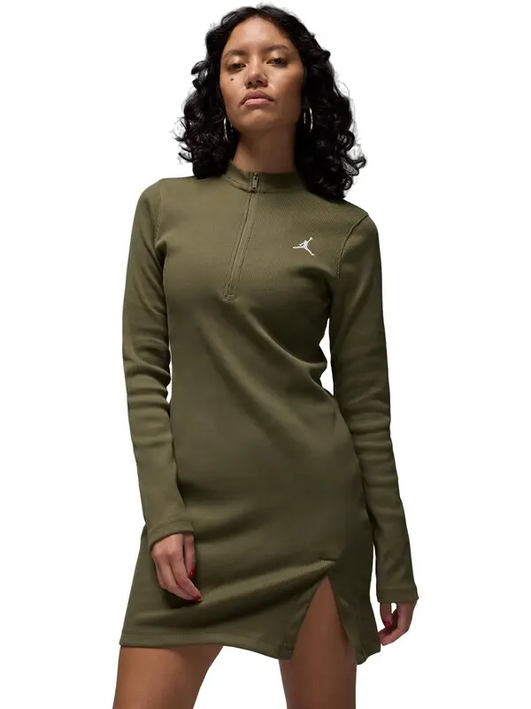 JORDAN 1/2-zip Long-sleeve Knit Dress - Green