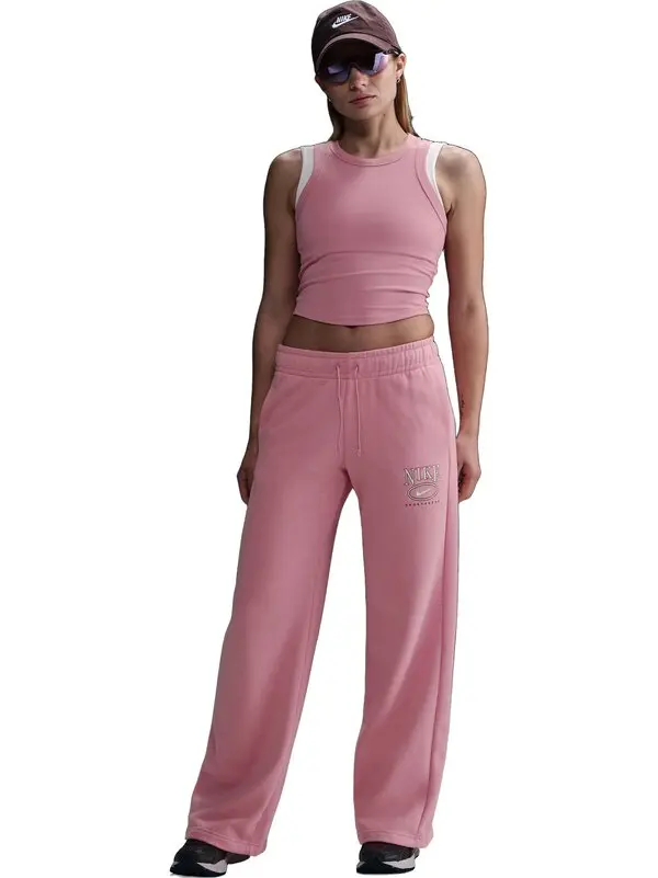 Nike Sportswear Club Fleece Mid-rise Wide-leg Graphic Pants - Pink