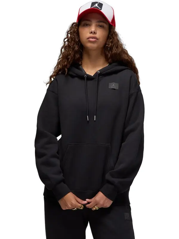 JORDAN Flight Fleece Satin-lined Pullover Hoodie - Black