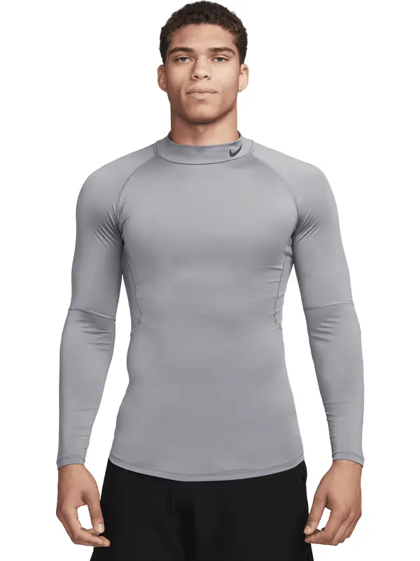 Nike Pro Dri-fit Fitness Mock-neck Long-sleeve Top - Grey