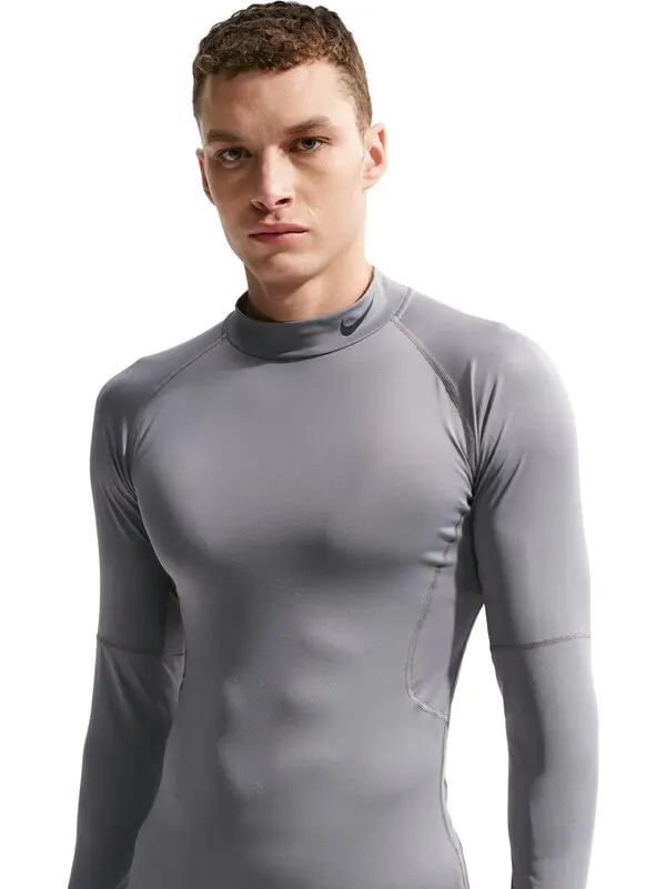 Nike Pro Dri-fit Fitness Mock-neck Long-sleeve Top - Grey