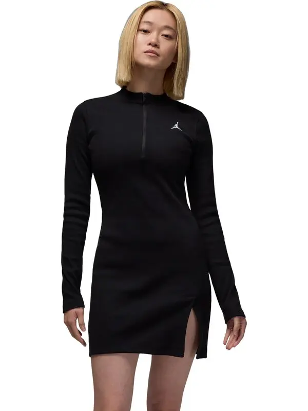 JORDAN 1/2-zip Long-sleeve Knit Dress - Black