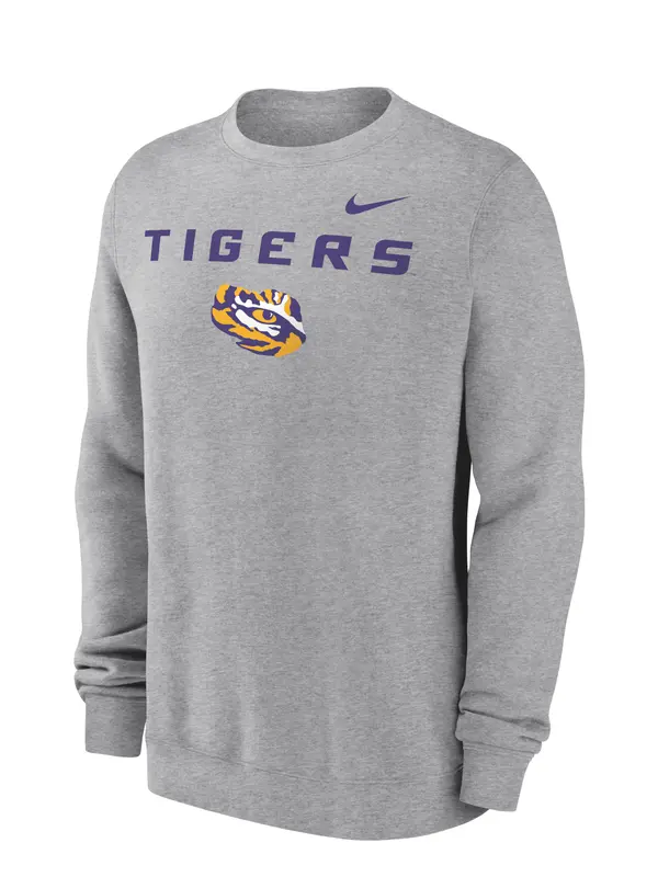 Nike Lsu Tigers Primetime Primary Stack College Pullover Crew - Grey