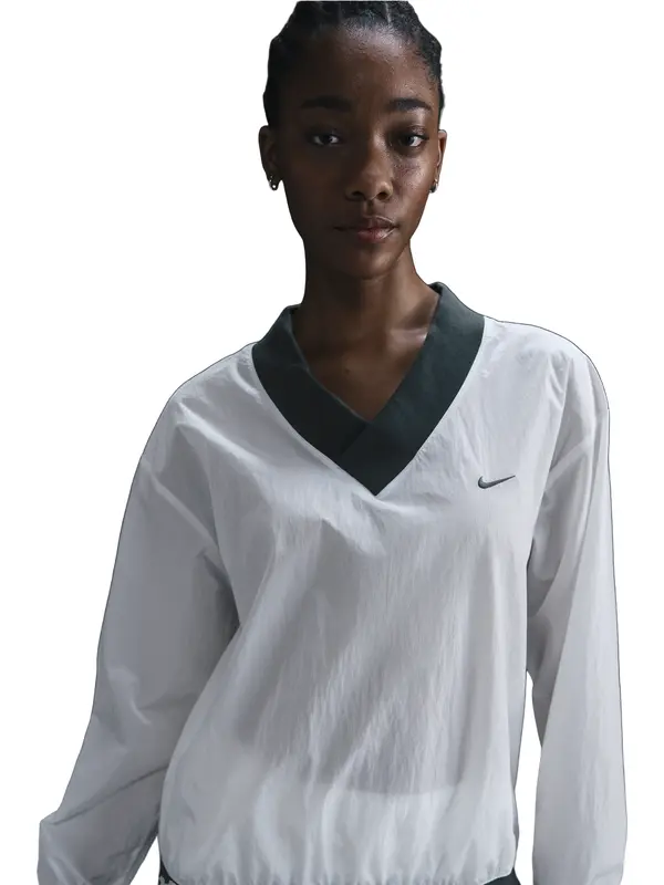 Nike Sportswear Essential Loose Uv Woven Long-sleeve V-neck Top - White