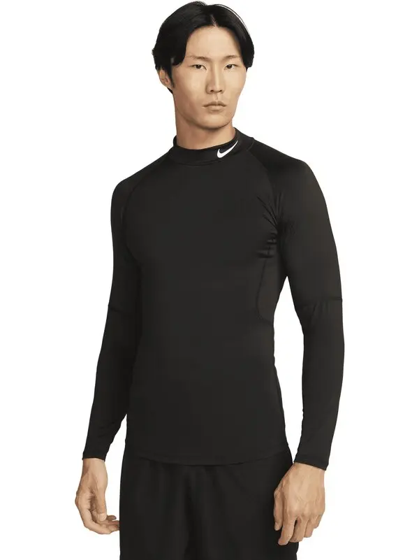 Nike Pro Dri-fit Fitness Mock-neck Long-sleeve Top - Black