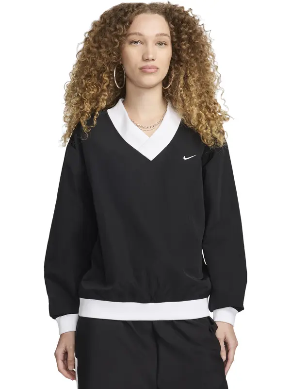 Nike Sportswear Essential Loose Uv Woven Long-sleeve V-neck Top - Black