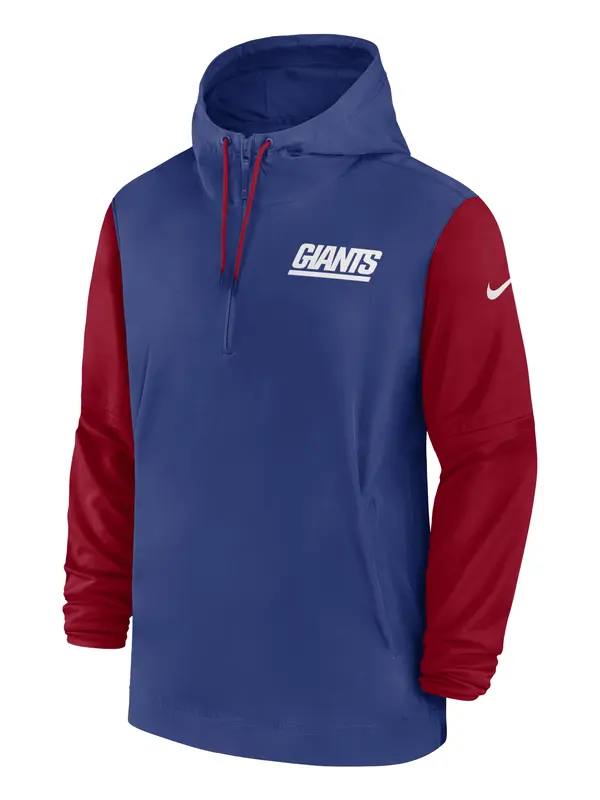 Nike New York Giants Sideline Pre-game Player Nfl 1/2-zip Hooded Jacket - Blue