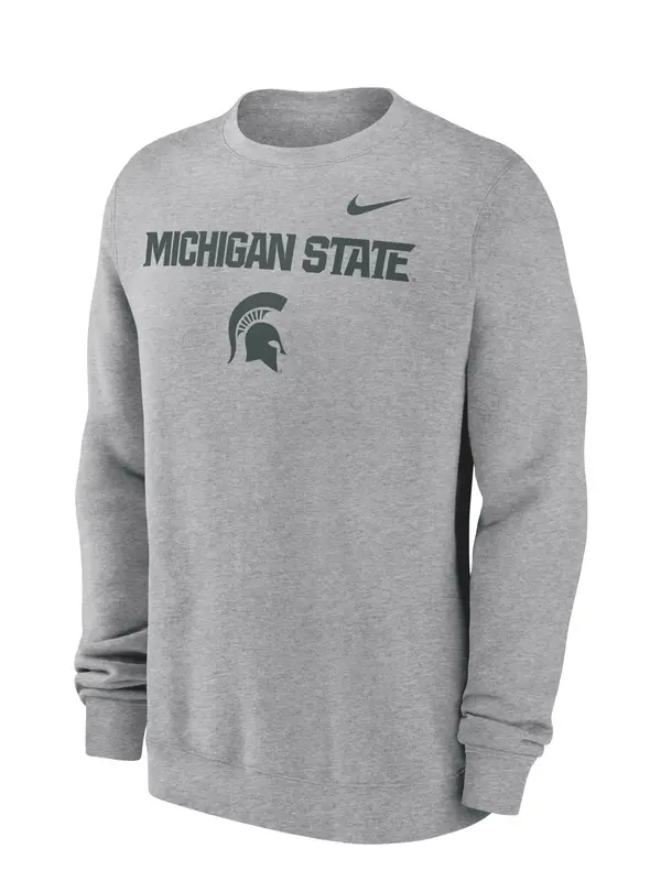 Nike Michigan State Spartans Primetime Primary Stack College Pullover Crew - Grey