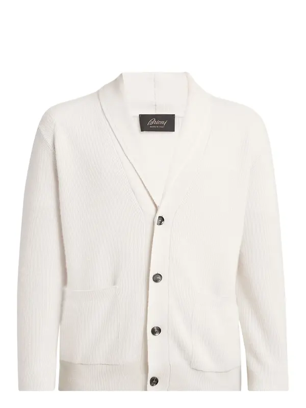 Brioni Cashmere And Wool Ribbed Cardigan - Off White