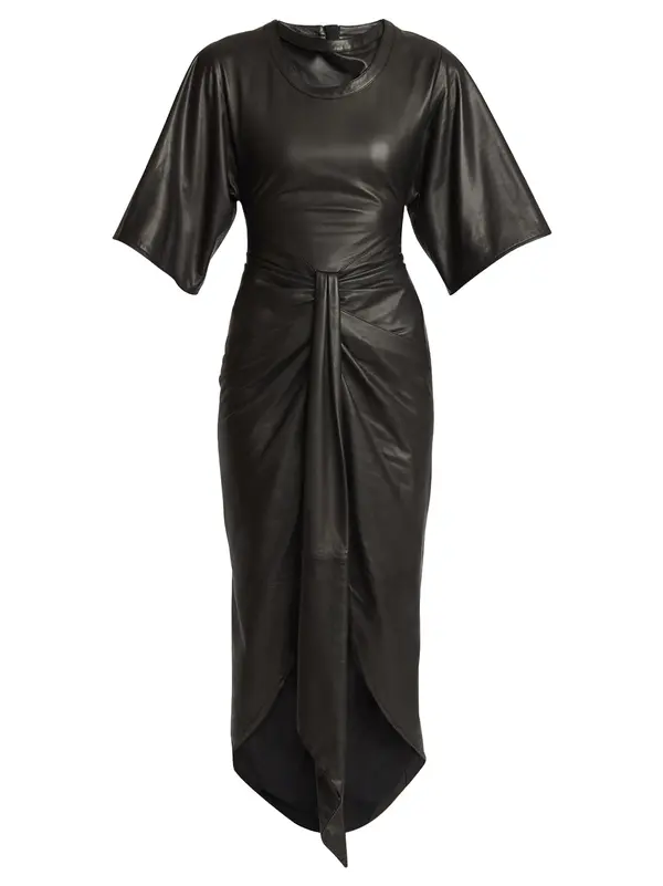 Balmain Knotted Leather Midi Dress - Black