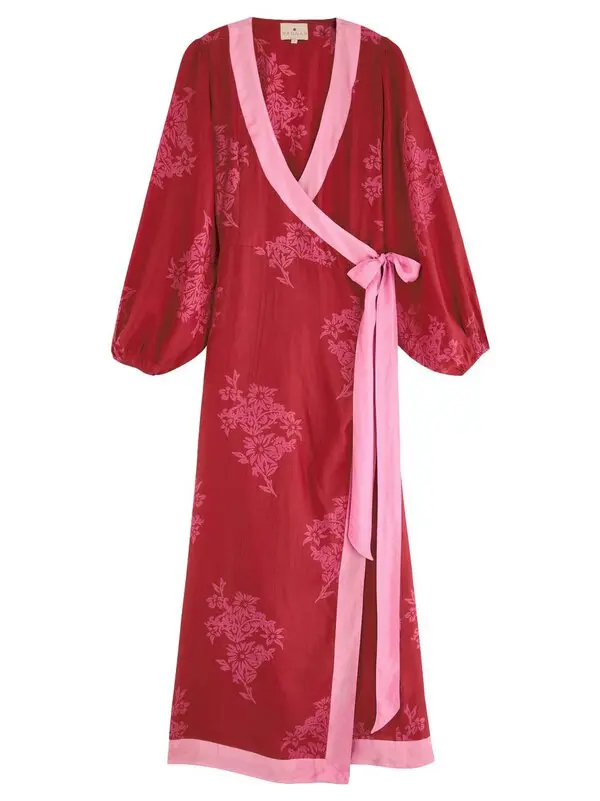 Hannah Artwear Luna Floral-print Silk Wrap Dress - Red