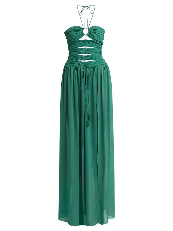 TOM FORD Gathered Cutout Halter Evening Dress - Jade