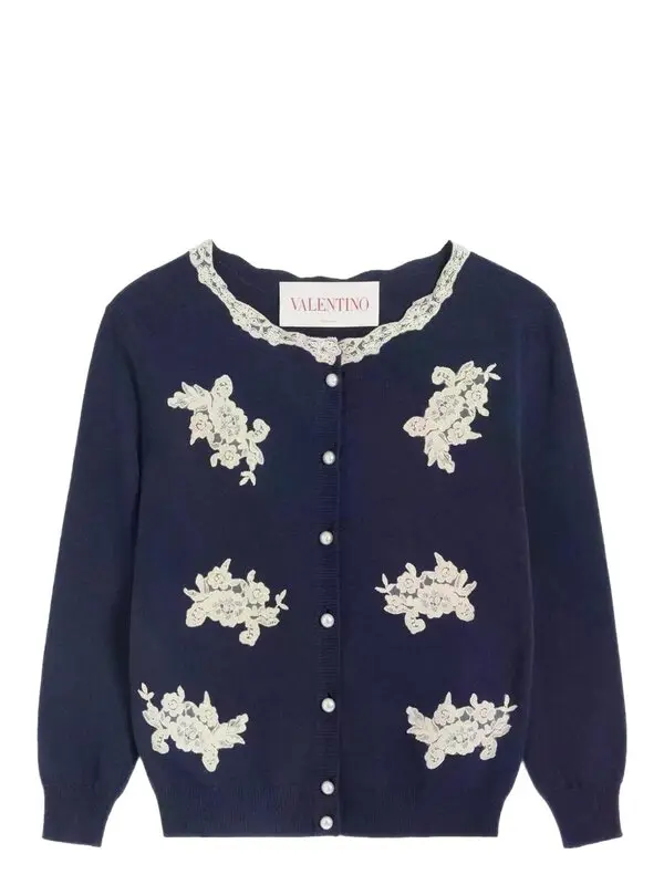 Valentino Garavani Lace-trim Embroidered Cardigan - Blue