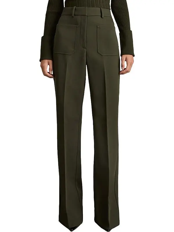 REISS Priya Flared Leg Trousers - Green