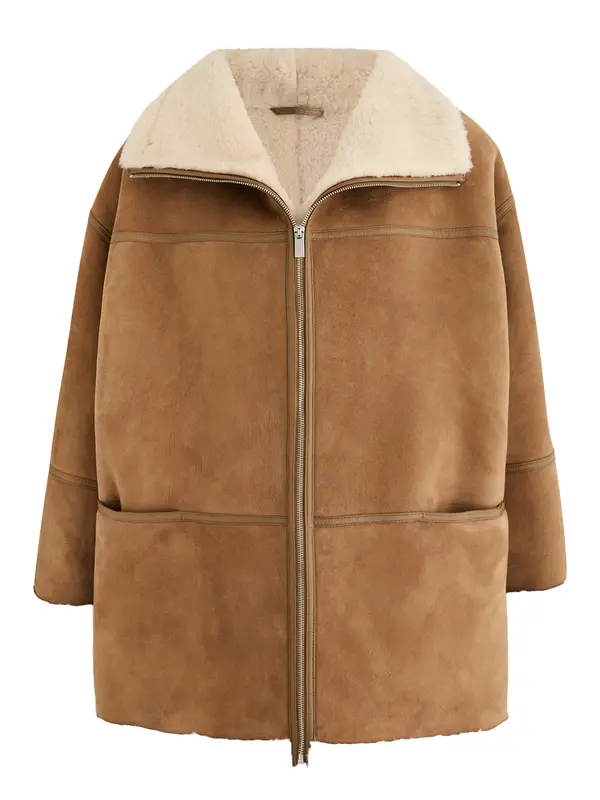 TOTEME Shearling-trimmed Suede Jacket - Beige