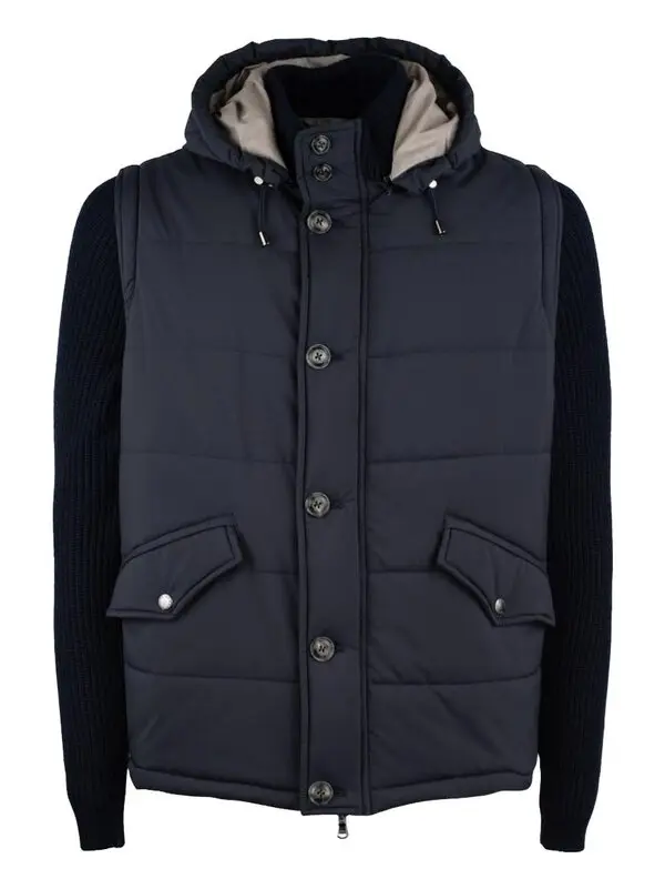 BARBA NAPOLI Jacket With Removable Knit Sleeves - Blue