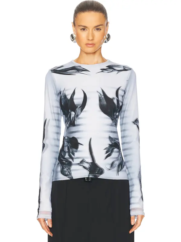 Jean Paul Gaultier Flower Body Morphing Mariniere Top - White  Grey  & Black