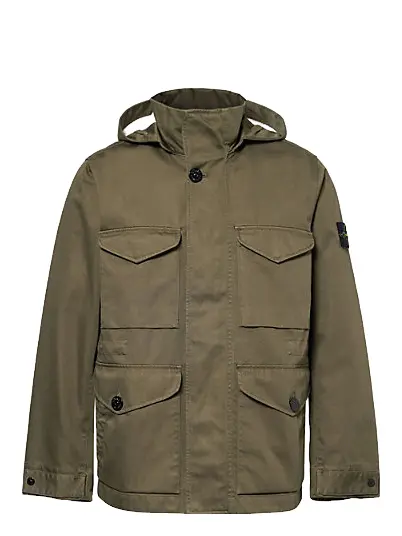 Stone Island Regular-fit Cotton Jacket With Drawstring Hood - Military Green