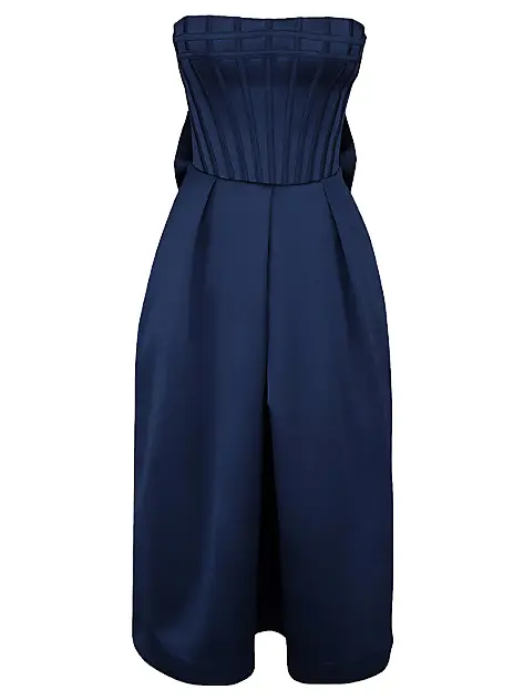 House Of Cb Bellina Strapless Satin Midi Dress - Dress Blues