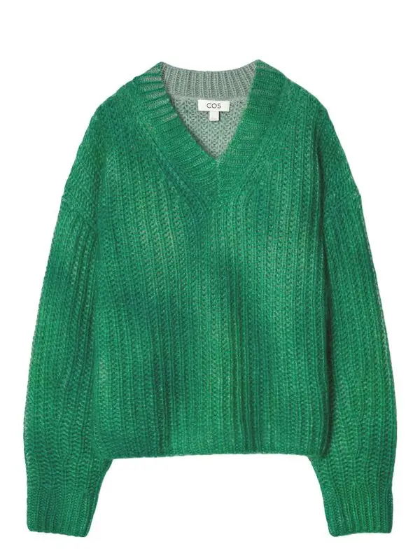 Cos Spray-effect Mohair V-neck Sweater - Green