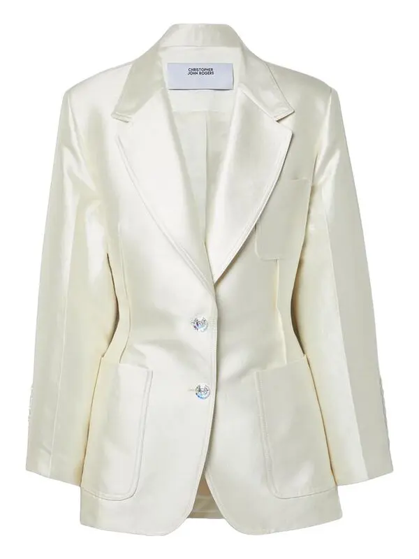 Christopher John Rogers Ruched Cotton And Silk-blend Satin Blazer - Ivory