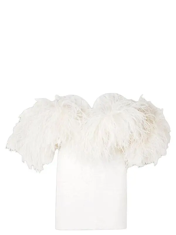 Magda Butrym Off-the-shoulder Feather-trimmed Mini Dress - White