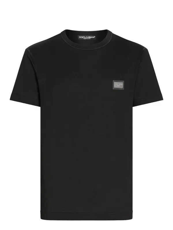 Dolce & Gabbana Cotton T-shirt With Branded Tag - Black