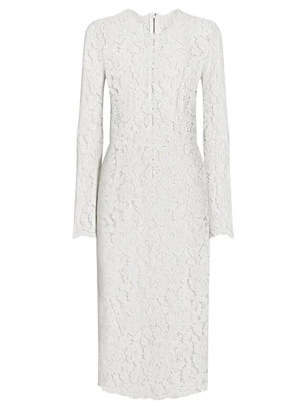 Dolce & Gabbana Long-sleeved Stretch Lace Dress - White