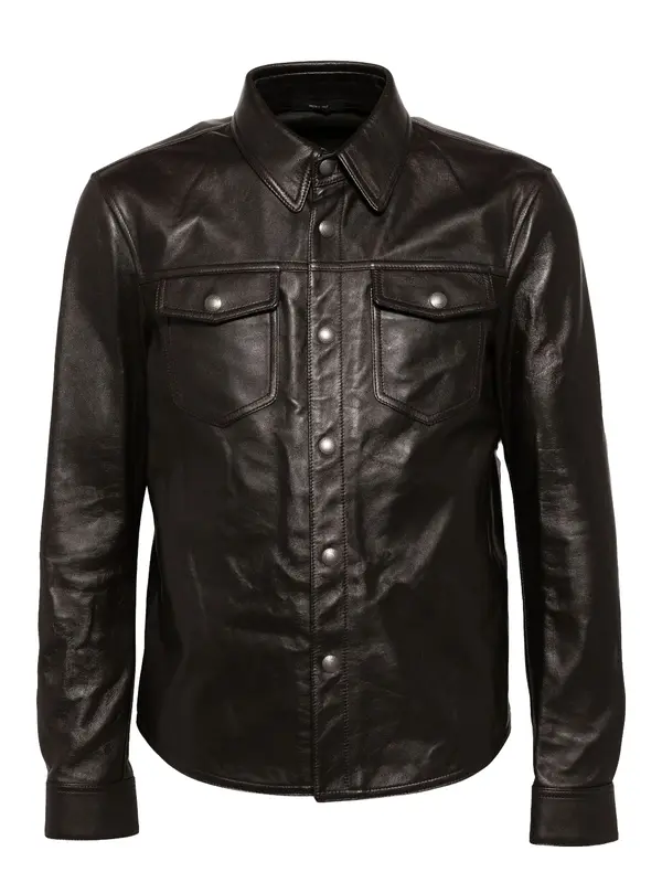TOM FORD Button-up Leather Jacket - Brown