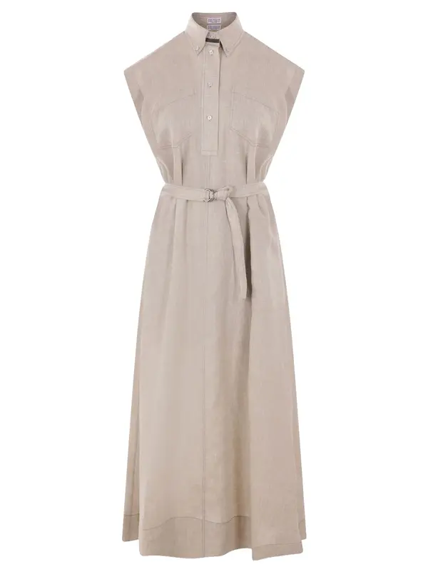 Brunello Cucinelli Linen Maxi Shirt Dress - Neutrals